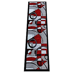 Masada Rugs, Sophia Collection Hand Carved Area Rug Modern Contemporary Red Grey White Black (2 Feet X 7 Feet 3 Inch) Runner