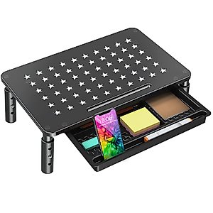 Zimilar Monitor Stand Riser with Drawer - 3 Height Adjustable Monitor Stand with Unique Star Mesh, Metal Monitor Riser for Computer Laptop Notebook Printer