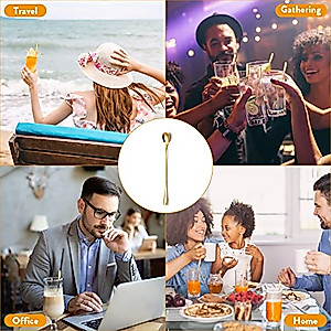 Gold Ice Teaspoons Set of 8 Pieces, 7.7 inch Long Handle Spoon, Stainless Steel Coffee Spoons, Cocktail Mixing Spoons, Mirror Polished Bar Spoon