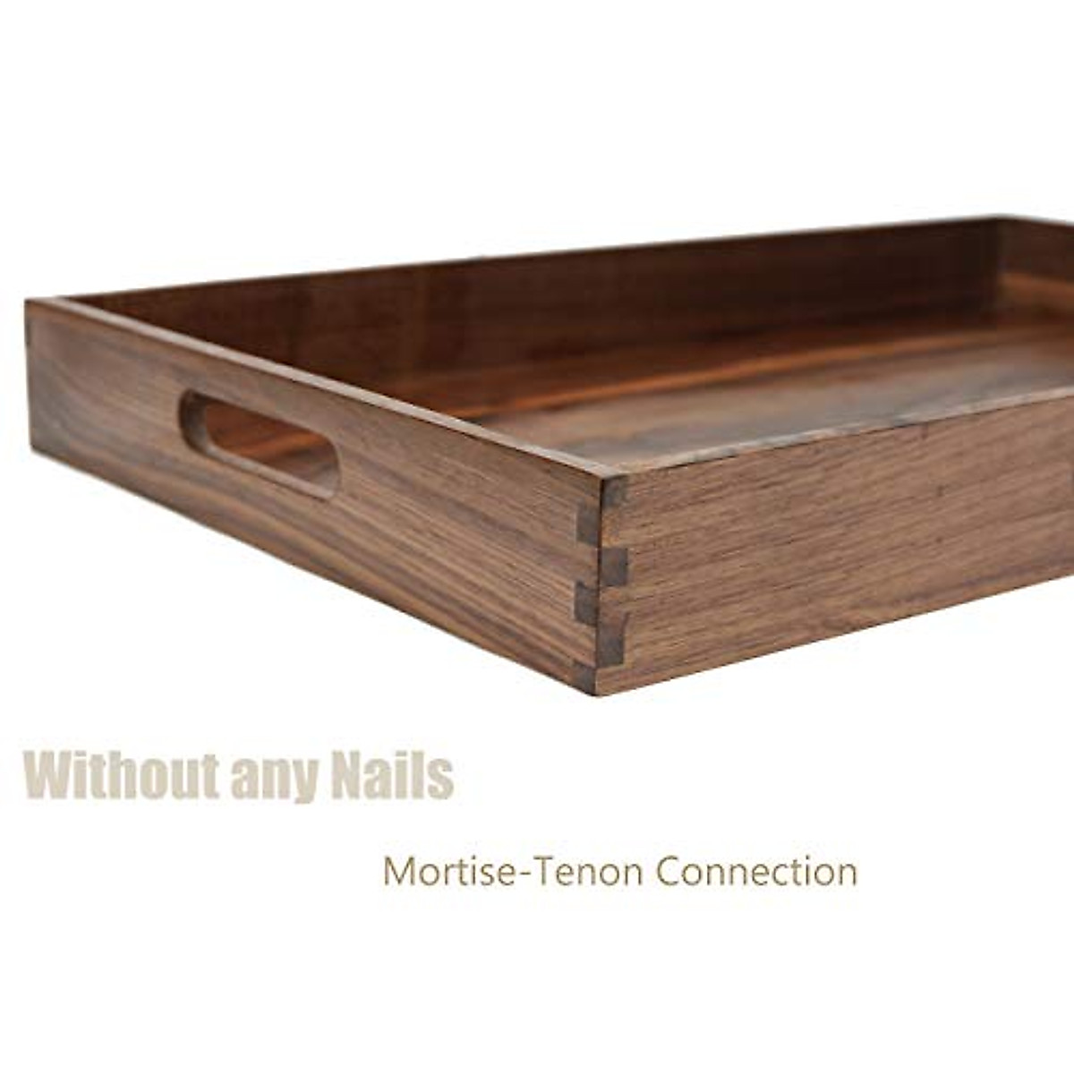 MAGIGO 22 x 14 Inches Large Rectangle Black Walnut Wood Ottoman Tray with Handles, Serve Tea, Coffee, Classic Wooden Decorative Serving Tray