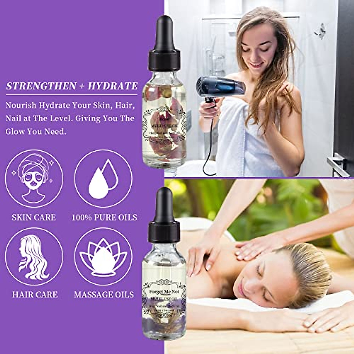 NP NATURES PHILOSOPHY Forget me not Rose Multi Use Body Oil 2 Pack Natural and Organic Essential Oil for Face, Body, Nails Care and Massage - 30ML