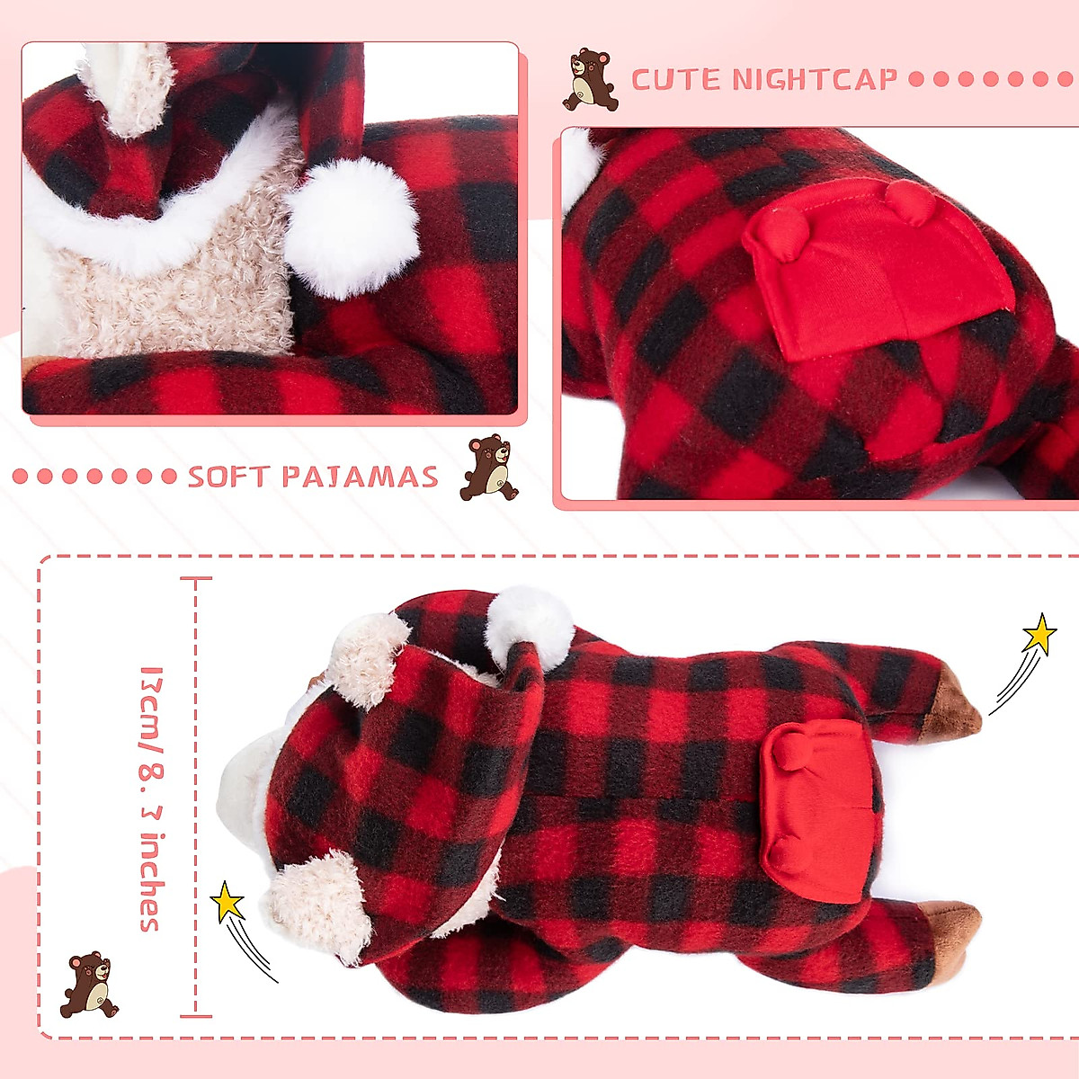 My OLi 15" Alpaca Stuffed Animal Llama Plush Toy Wearing Pajamas and Nightcaps Soft Hugging Pillow Plush Bedtime Animal Birthday Gifts for Babies Kids Girls Boys