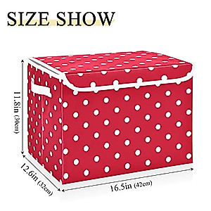 Kigai Storage Basket Red Polka Dot Storage Boxes with Lids and Handle, Large Storage Cube Bin Collapsible for Shelves Closet Bedroom Living Room, 16.5x12.6x11.8 In