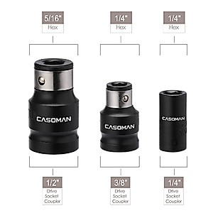 CASOMAN 18-Piece Drive Tool Accessory Set, Premium CR-V Steel with Black Phosphate Finish, Includes 1/2",3/8",1/4" Impact Universal Joint, Socket Adapters Extensions