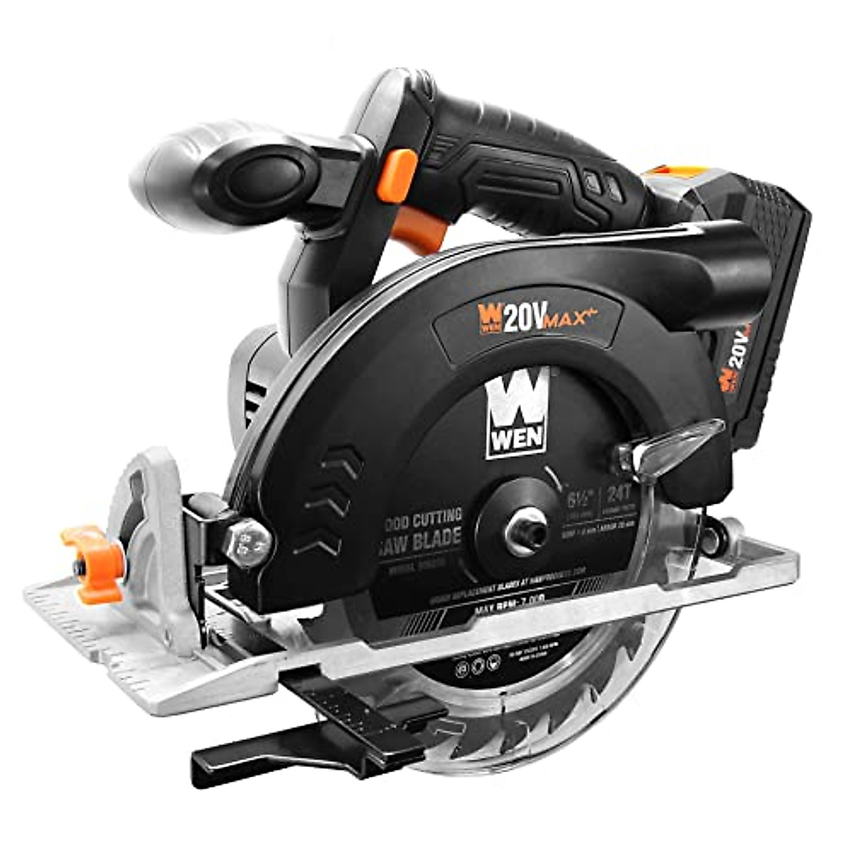 WEN Cordless Circular Saw, 6.5-Inch Blade with 20V Max 4.0 Ah Lithium-Ion Battery and Charger (20625)