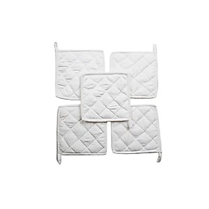 Quality Linen 100 Cotton Pot Holders Heat Resistant Potholder Machine Washable Multipurpose Pot Holder for Cooking & Serving 8 x 8 - White Color - { Pack of 5 }