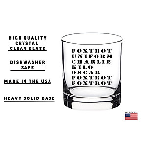 Rogue River Tactical Funny Foxtrot OFF Acronym Joke Old Fashioned Whiskey Glass Gift For Military Veteran Active Duty