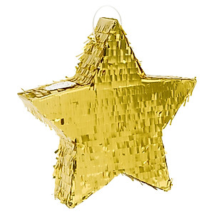 Sparkle and Bash Gold Star Pinata for Kids Birthday, Twinkle Twinkle Little Star Gender Reveal Party Decorations, Baby Shower (Small, 13 x 3 Inches)