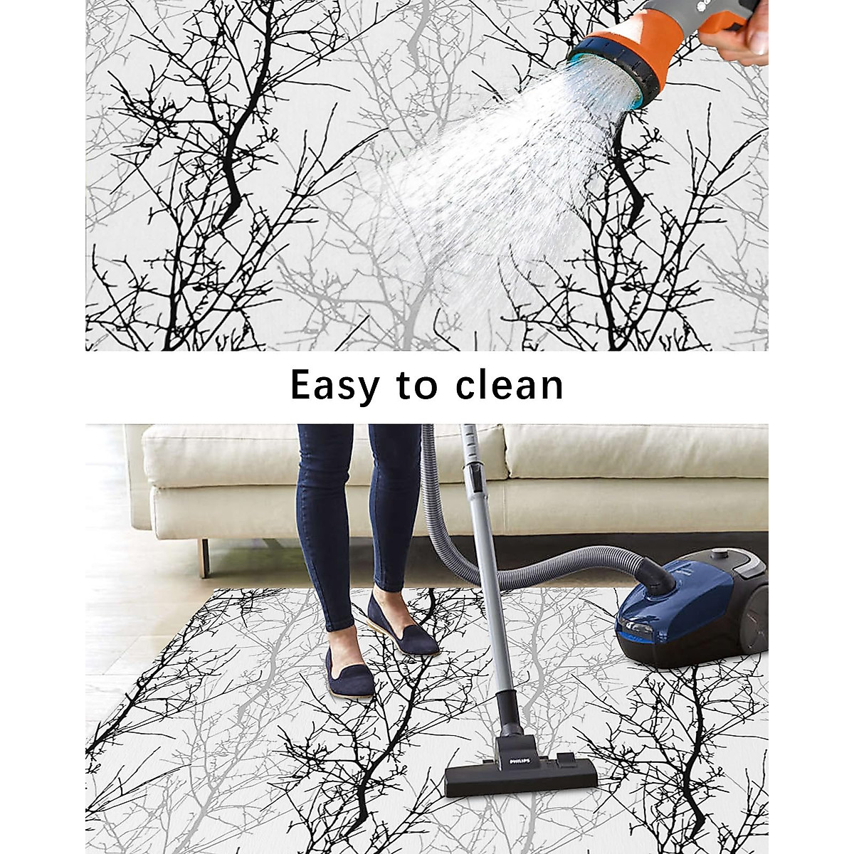 Tree Forest Outdoor Rugs for 5'x8' Patios Clearance, RV Camping Mat Rug Portable Outside Rug Indoor Outdoor Area Rug Mat for Beach Deck Pool Abstract Winter Branch Nature Black Grey