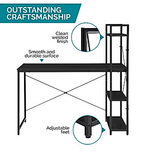 Halter Computer Desk with Shelves, 47 Inch Writing Table for Home Office, Study Desk with Storage for Work, Writing, and Homework, Modern, Easy Assembly, Black