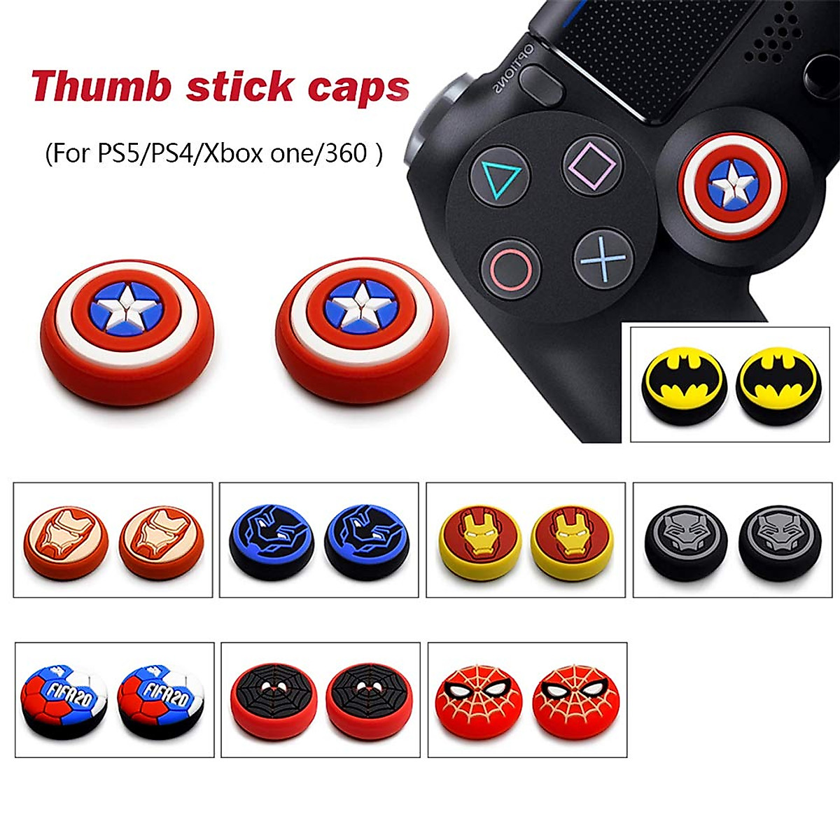 4Pcs Analog Thumb Grip Stick Cover, Wireless Controllers Game Remote Joystick Cap, Fantastic Non-Slip Silicone Handle Protection Cover for PS5/PS4/Xbox/360/Nintendo Switch PRO (C)