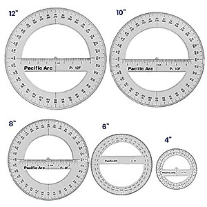 Pacific Arc's 8 Inch 360 Degree Plastic Circular Protractor Clear