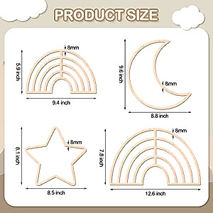 4 Pieces Cloud Wall Decor Boho Nursery Decor Wooden Star Decor Baby Nursery Rattan Moon Wall Decor Wooden Rainbow for Nursery Children Baby Kids Boys Girls Bedroom Decor (Cloud, Rainbow, Moon)