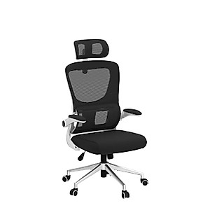 BRTHORY Office Chair Height-Adjustable Ergonomic Desk Chair with Lumbar Support, Breathable Mesh Computer Chair High Back Swivel Task Chair with Adjustable Headrest and Flip-up Armrests - White