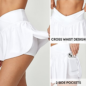 IUGA Athletic Shorts for Women High Waisted Workout Running Shorts Crossover Flowy Butterfly Preppy Clothes Skorts for Woman White