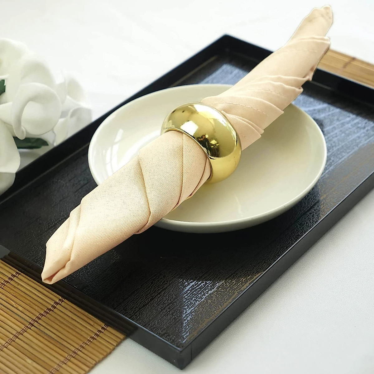 Tableclothsfactory Pack of 5 Beige Premium 17" x 17" Washable Polyester Napkins Great for Wedding Party Restaurant Dinner Parties