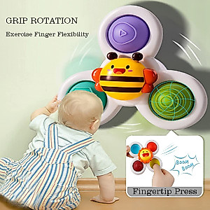 3PCS Suction Cup Spinner Bath Toy for 1 2 Year Old Baby Toys Spinning Top Baby Toys Sensory Toys for Toddlers 1-3 (Classic)