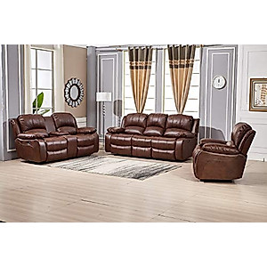 Betsy Furniture Power Reclining Bonded Leather Living Room Set (Brown, Sofa+Loveseat+Chair)