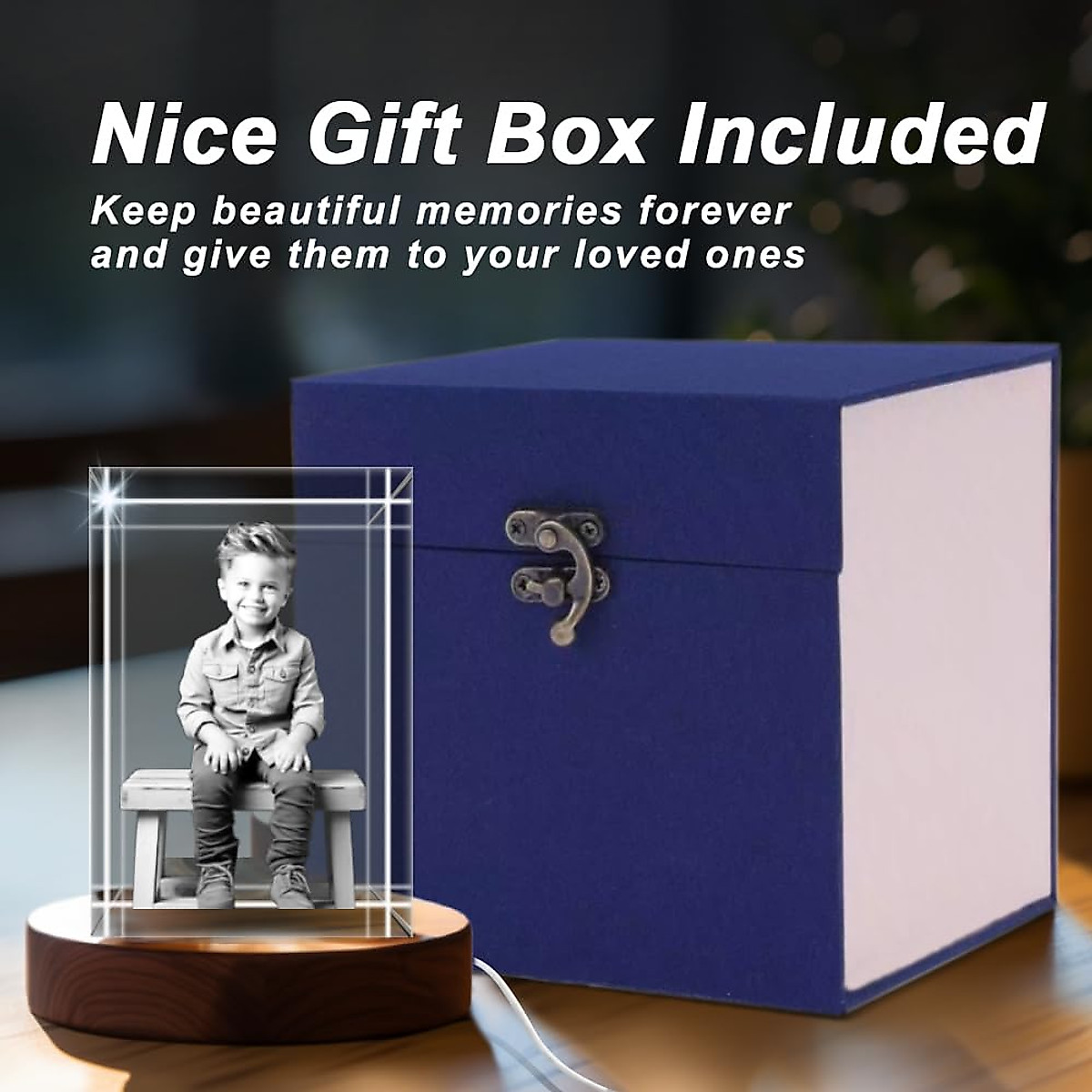 DAIYI Custom 3D Crystal Photo Personalized Photos Cubes for Pictures,Laser Engraved Crystals with Your Own Picture Wedding Birthday Gift Cube Size W2xL2 Inches