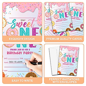 YQV Donut Sweet One Birthday Party Invitations, 20-Count Donut First Birthday Party Invites With Envelopes-HBYQK-B46