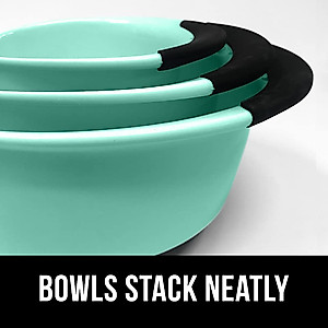 Gorilla Grip Mixing Bowls Set of 3, Slip Resistant Rubber Bottom, Nesting Baking Bowl, Soft Wide Handle, Easy Pour Spout, Electric Mixer and Dishwasher Safe, Kitchen Essentials, 5, 3 and 1.5 QT, Mint