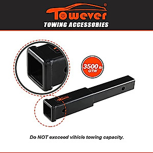 Towever 84433 Trailer Hitch Extension, Hitch Extender for 2 Hitch receivers, 12 inches Length, 3,500 lbs. GTW
