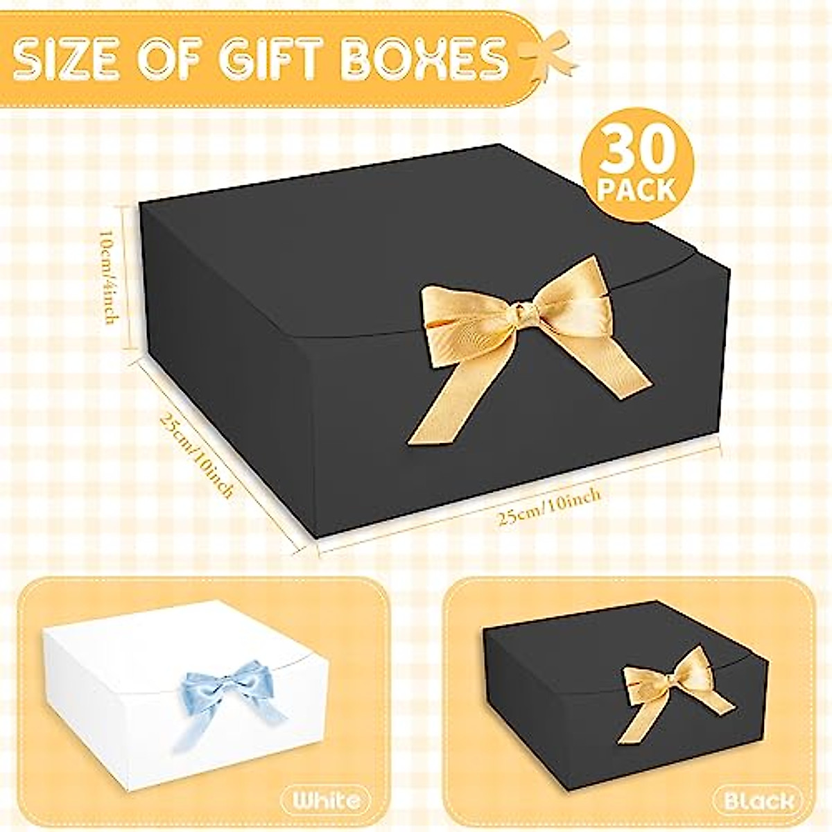 Ireer 30 Pcs Gift Boxes with Lids 10 x 10 x 4 Inch Bridesmaid Proposal Boxes for Presents with Ribbon Paper Gift Boxes for Wedding Birthday Party Baby Shower Anniversaries Packaging Wrapping