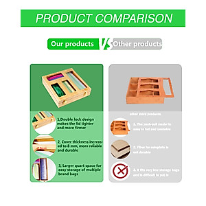Ziplock Bag Organizer: 100% Bamboo Organizer Plastic Food Storage Bags Holder Dispenser Kitchen Wrap Dock Baggie Container Organizer for Gallon Snack Sandwich Quart Zip Lock Bags