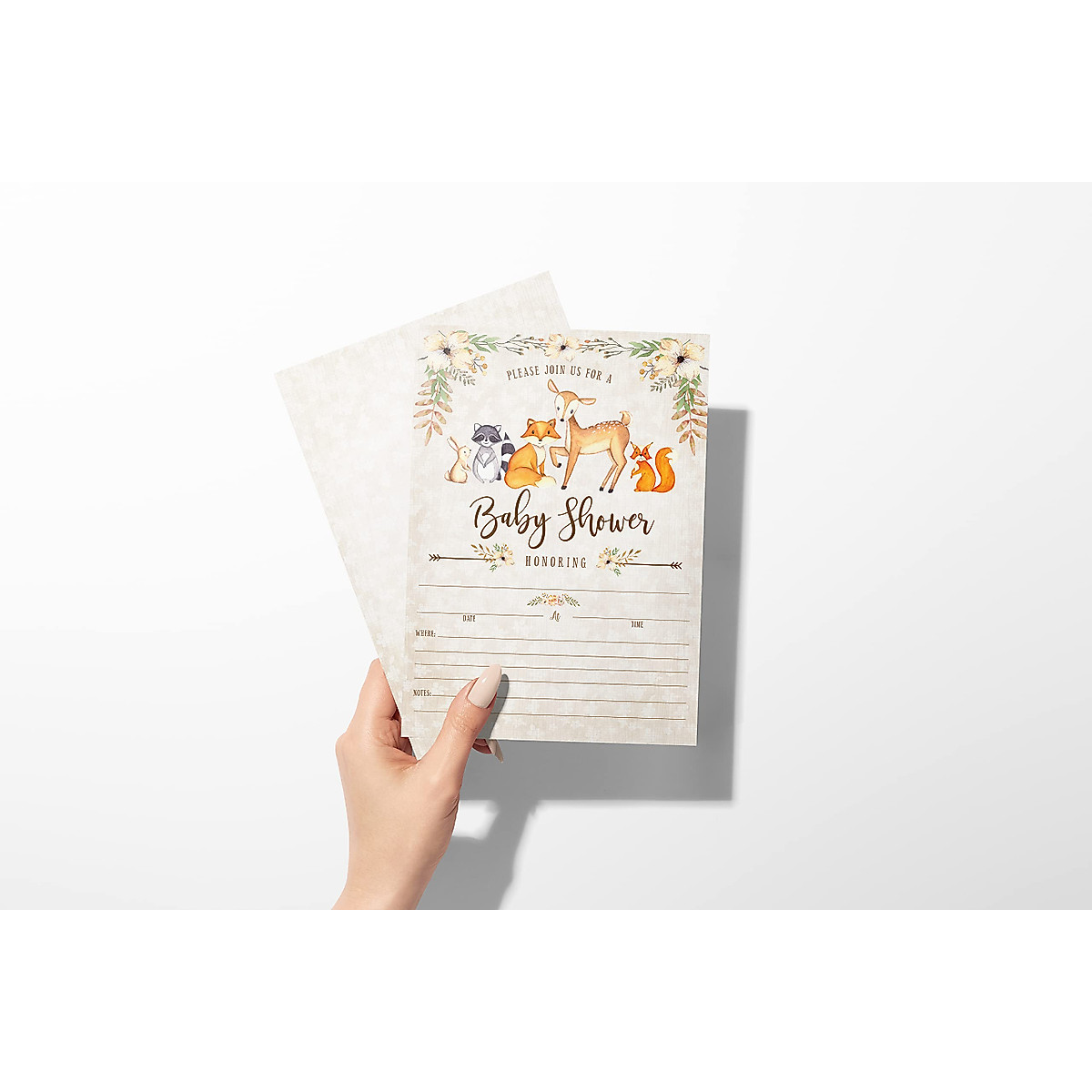 Your Main Event Prints Woodland Baby Shower Invitations, Fox Baby Shower, Boy Baby Shower, Deer Baby Shower, Little Fox, 20 Fill in Invitations and Envelopes