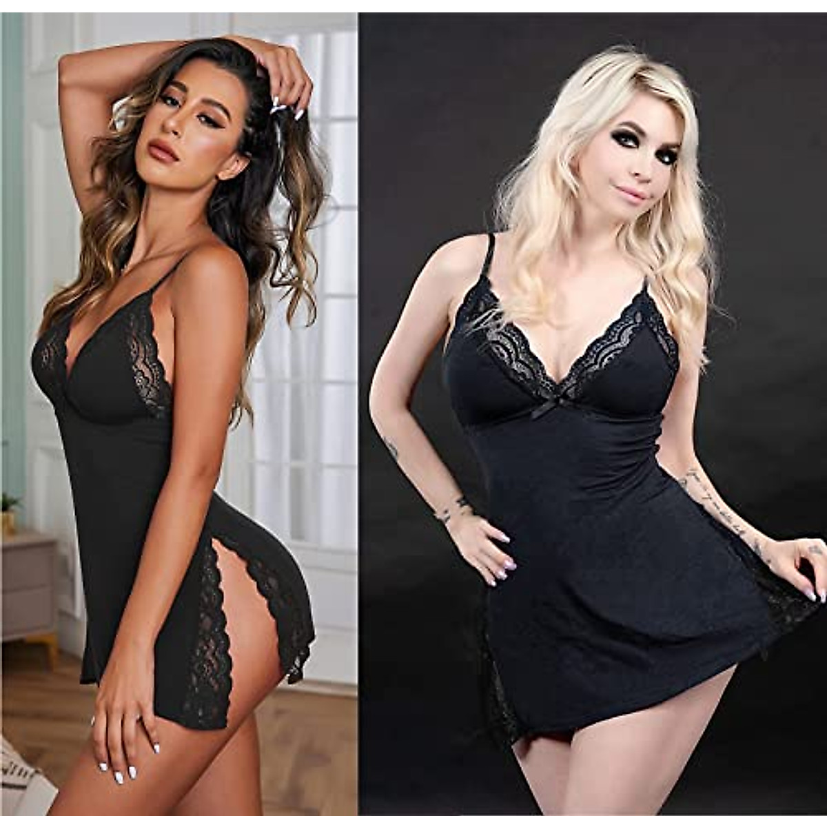 Avidlove Women's Sleepwear Modal Nightgown Full Slip Dress Lace Chemise Lingerie Babydoll Lingerie for Women Black XL