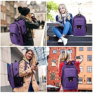 Travel Laptop Backpack 17.3 inch,Extra Large School Backpack Bookbag Computer Rucksack with USB Charging Port,Water Resistant Backpacks for Business College Travel,Women Casual Daypack,Purple