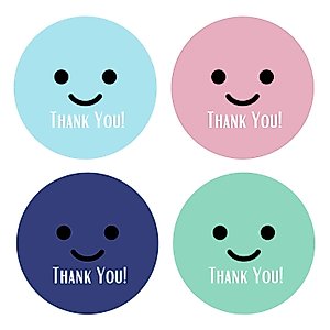 Mobiusea Party Thank You Stickers Roll | Happy Smiley Faces |1.5 inch | Waterproof | 500 Labels for Small Business, Packaging, Mailer Seal Stickers, Baby Showers, Kids Birthday Party | 4 Color Designs
