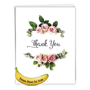 NobleWorks - Beautiful Thank You Card with Envelope (XL 8.25 x 9.75 Inch), Appreciation Greeting Card with Fancy Floral, All Occasion Thank You Notecard - Elegant Flowers J4175ATYG