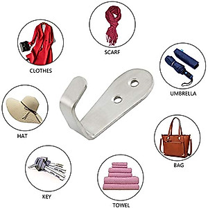 Ulifestar Stainless Steel Coat Hooks, Heavy Duty Metal Hooks for Hanging Towels Keys Hats,Kitchen Bathroom Wall Mounted Hanger Hooks Indoor and Outdoor Hooks with Installation Screws 8 Pack