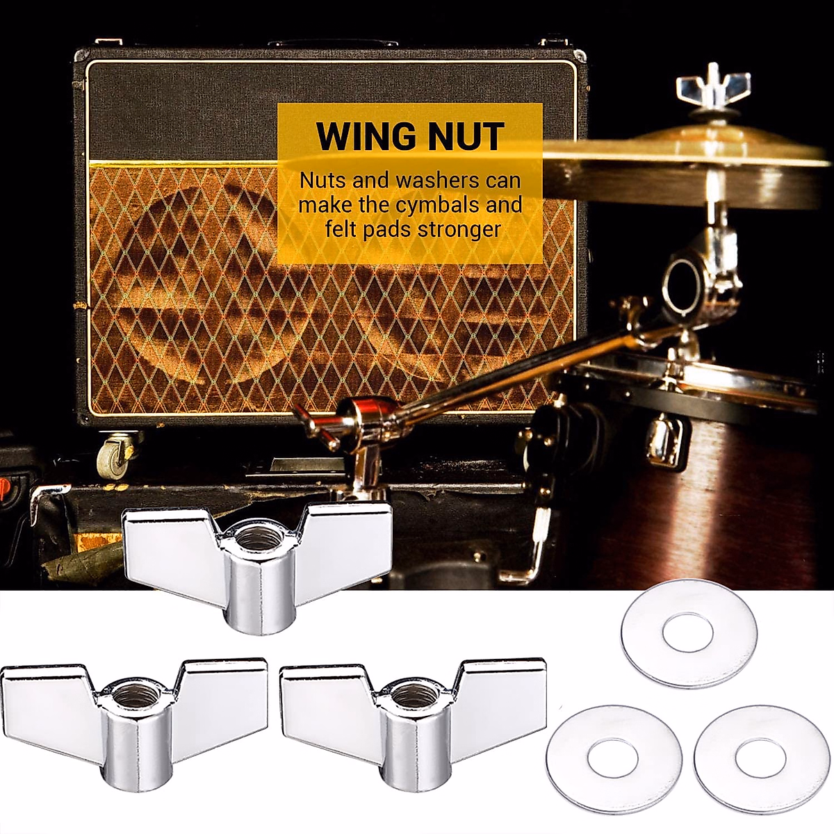 Facmogu 23PCS EVA Material Cymbal Replacement Accessories, Cymbal Stand Tubes, Drum Cymbal EVA Pads Include Wing Nuts, Washers, Cymbal Sleeves & Drum Key - Black