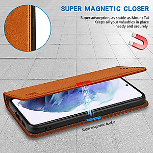 ZZXX for Samsung Galaxy S21 Wallet Case with [RFID Blocking] Card Slot Stand Strong Magnetic Leather Flip Fold Protective Phone Case for Samsung Galaxy S21 Case Wallet(Brown-6.2 inch)