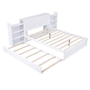 Merax Queen Size Storage Platform Bed with Pull Out Shelves and Twin Size Trundle