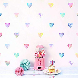 Colorful Heart Wall Decals Watercolor Hearts Wall Stickers Heart Wall Decals for Girls Bedroom Nursery Kids Room Decor