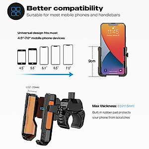 visnfa Upgraded Bike Phone Mount Holder,[1S Quick Release][Camera Friendly] Motorcycle Phone Mount,360°Rotatable,Suitable for Handlebar Diameter 0.866"-1.77" and More 4.5"-7.0" Smartphone