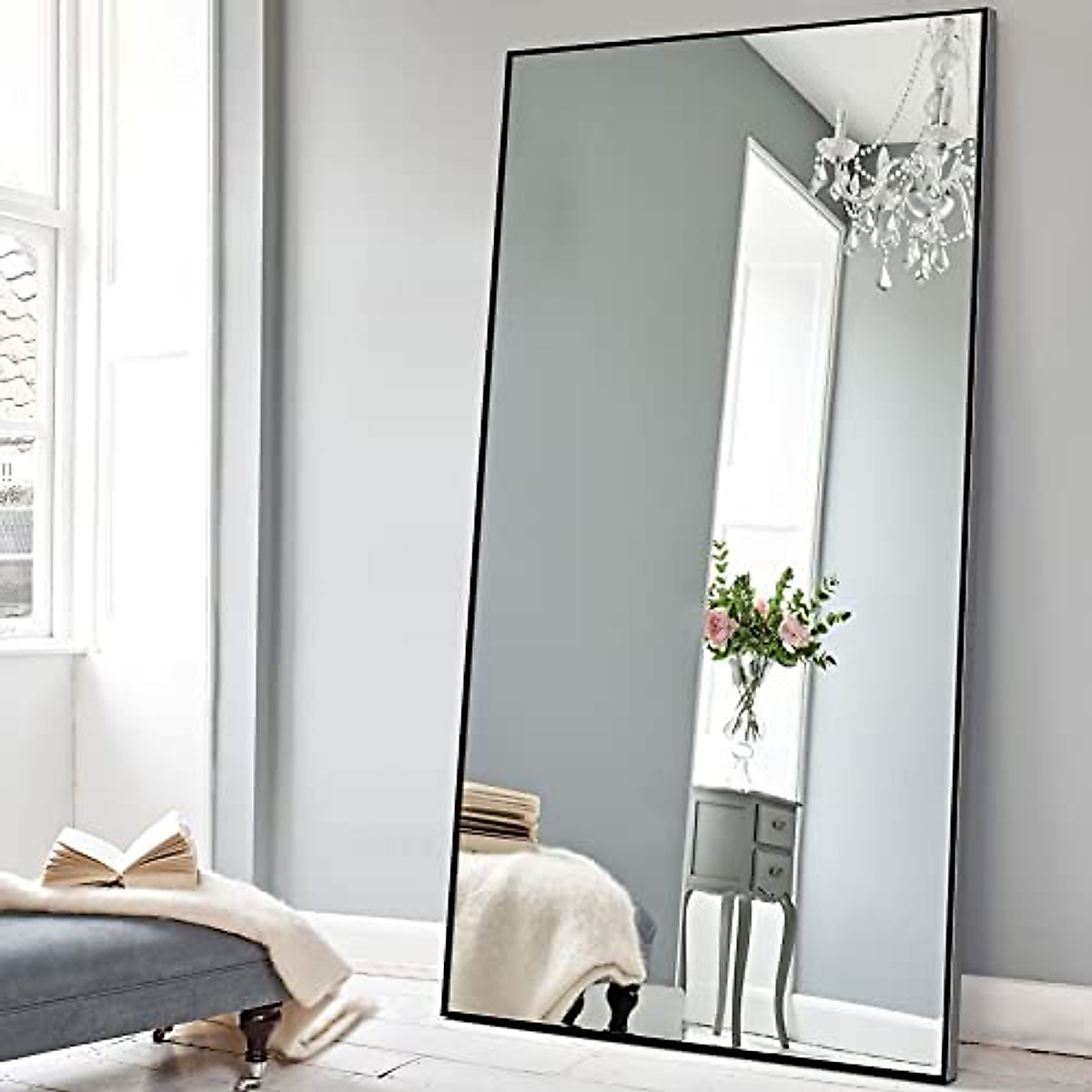 KIAYACI Full Length Mirror Oversized Floor Mirror with Stand Bedroom Dressing Mirror Full Body Wall Mirror (Black, 71" x 32")