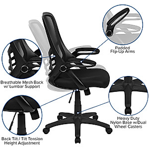 Flash Furniture High Back Black Mesh Ergonomic Swivel Office Chair with Black Frame and Flip-up Arms