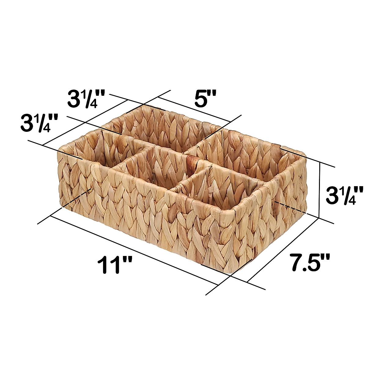 Ellinia Wicker Coffee Station Desk Coffee Pod Organizer, Divided Storage Basket Container with 5 Sections, Water Hyacinth Baskets, Tea Bag/Sugar Packet Holder, Basket for Drawer Organizing