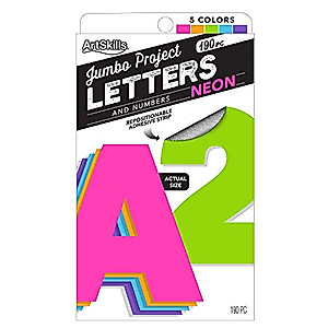 ArtSkills Jumbo 4" Paper Poster Letters and Numbers for Projects and Crafts, Neon Colors, 190 Pieces, Study Room