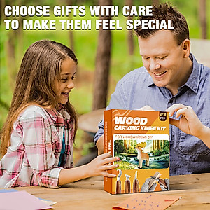 Wood Carving Kit, 23pcs Wood Carving Tool with 4PCS Wood Carving Knives & 5PCS Detail Knives 9 Basswood Blocks & Gloves & Roll Bag & Strop Block & Polishing Compound Whittling Kit Hobbies for Adults