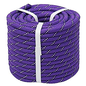 YUZENET Braided Polyester Arborist Rigging Rope (3/8 inch X 100 feet) High Strength Outdoor Rope for Rock Climbing Hiking Camping Swing, Purple