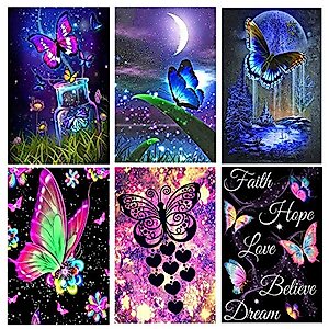 Adult 6-Piece DIY 5D Diamond Painting kit, Complete Diamond Painting, Diamond Painting Art, Wall Decoration, Butterfly (12x16inches)