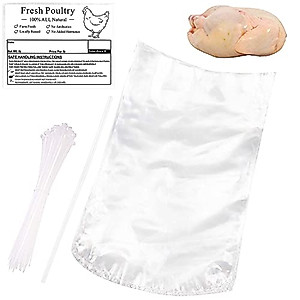 Poultry Shrink Bags 10"x16" 50Pack Clear Poultry Heat Shrink Wrap BPA Free Freezer Safe with 50 Zip Ties,50PCS Freezer Labels and a Silicone Straw for Chickens,Rabbits