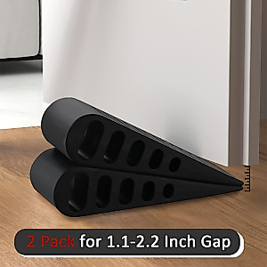 JQK Rubber Door Stopper Wedge, Black 2 Pack Soft TPR Premium Door Stops for Bottom of Heavy Duty Door on Tile, Concrete, Carpet, Wooden Floor, DSB61-BK-P2