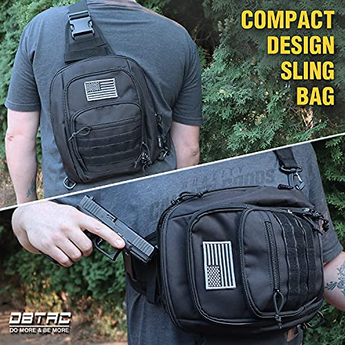 DBTAC Tactical Bag Shoulder Chest Pack with Sling for Concealed Carry of Handgun (Black Camo)
