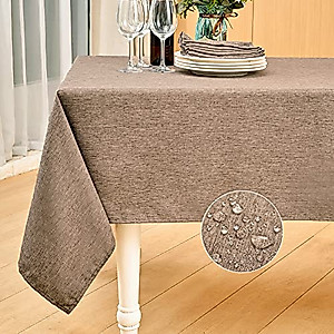 Mebakuk Rectangle Table Cloth Linen Farmhouse Tablecloth Waterproof Anti-Shrink Soft and Wrinkle Resistant Decorative Fabric Table Cover for Kitchen (Oblong 52 x 70 Inch (4-6 Seats), Flaxen)